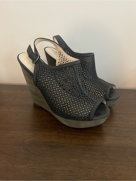Coach | Shoes | Coach Jaklyn Perforated Leather Platform Wedge Open Toe ...